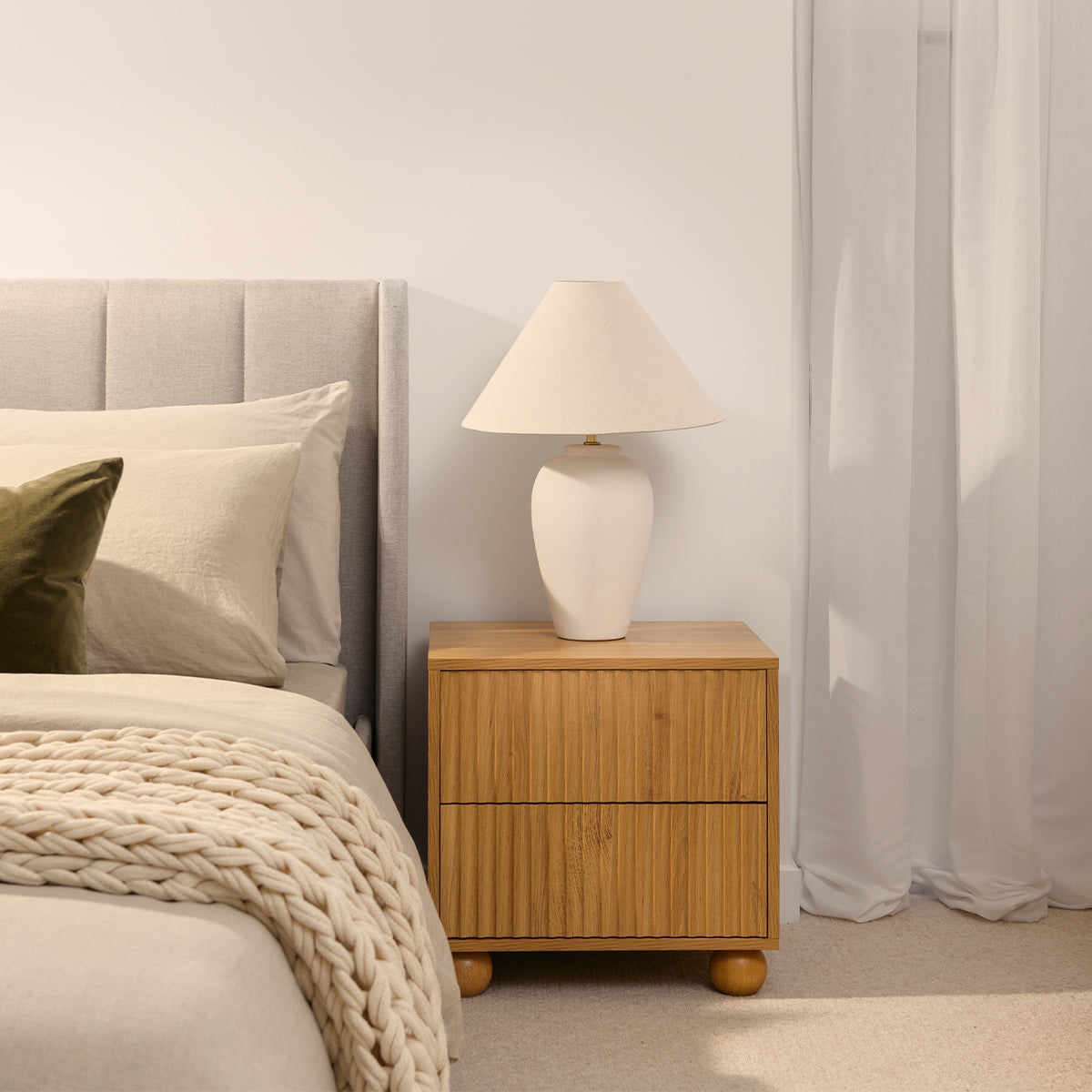 Deven Bedside Table - Natural Wood Finish | Mocka NZ