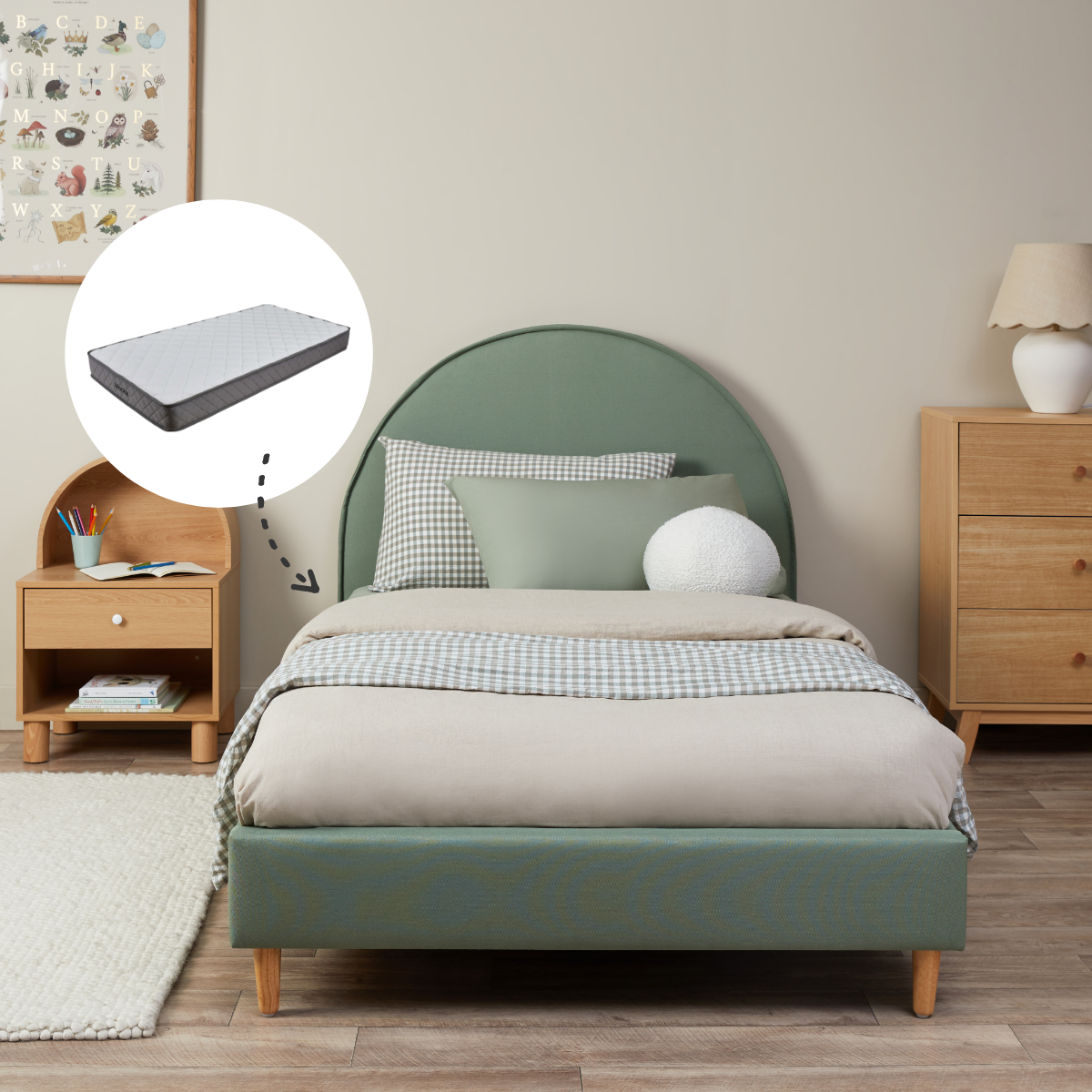 Imogen King Single Bed in Sage & Mattress Bundle - Mocka