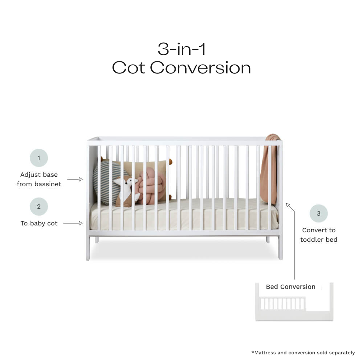 Aspiring Classic Cot - White | Baby Cots | Nursery | NZ