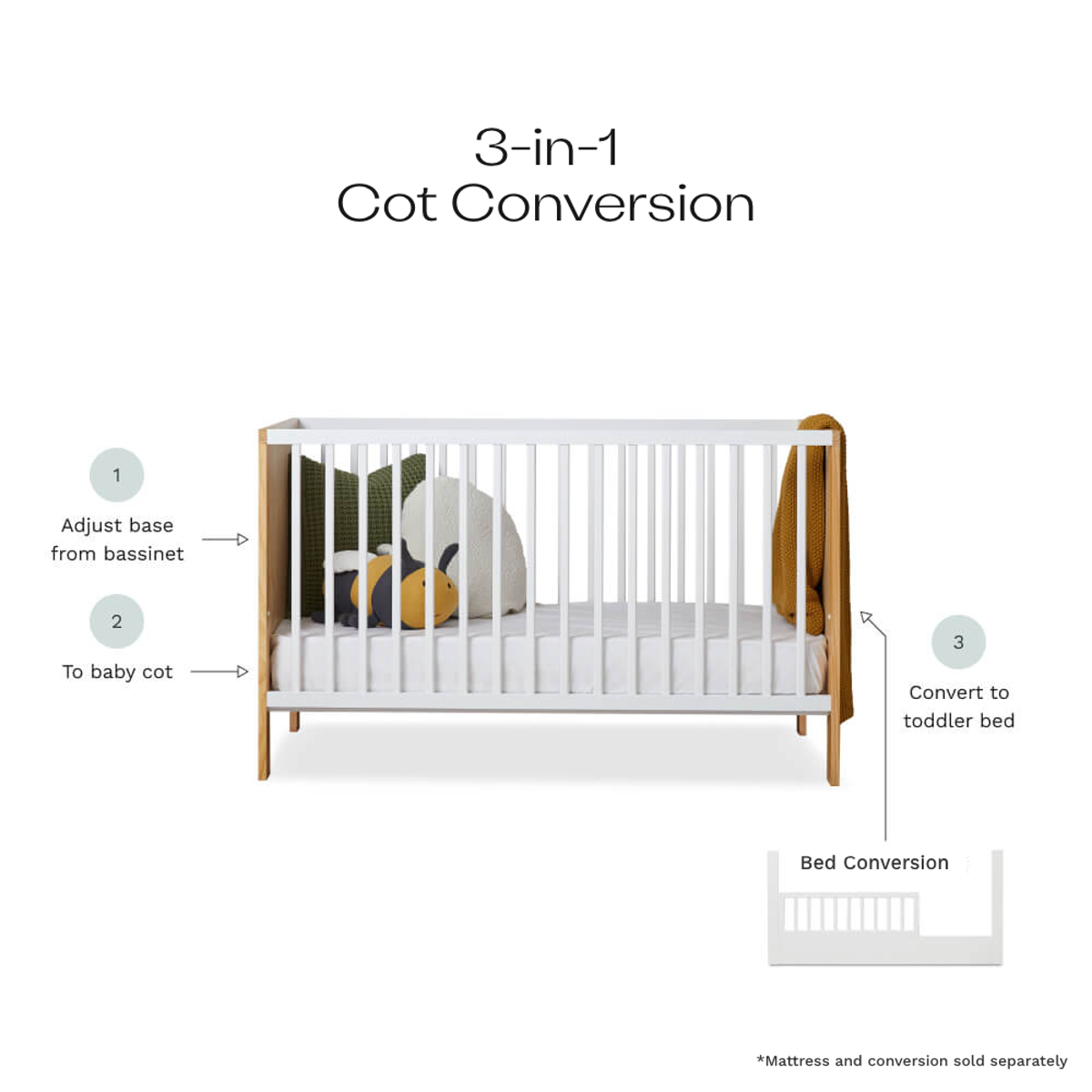 Aspiring Classic Cot - White/Natural | Baby Cots | Nursery