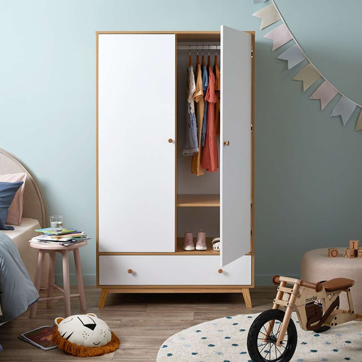 Aspen Wardrobe - White/Natural | Storage | Mocka NZ