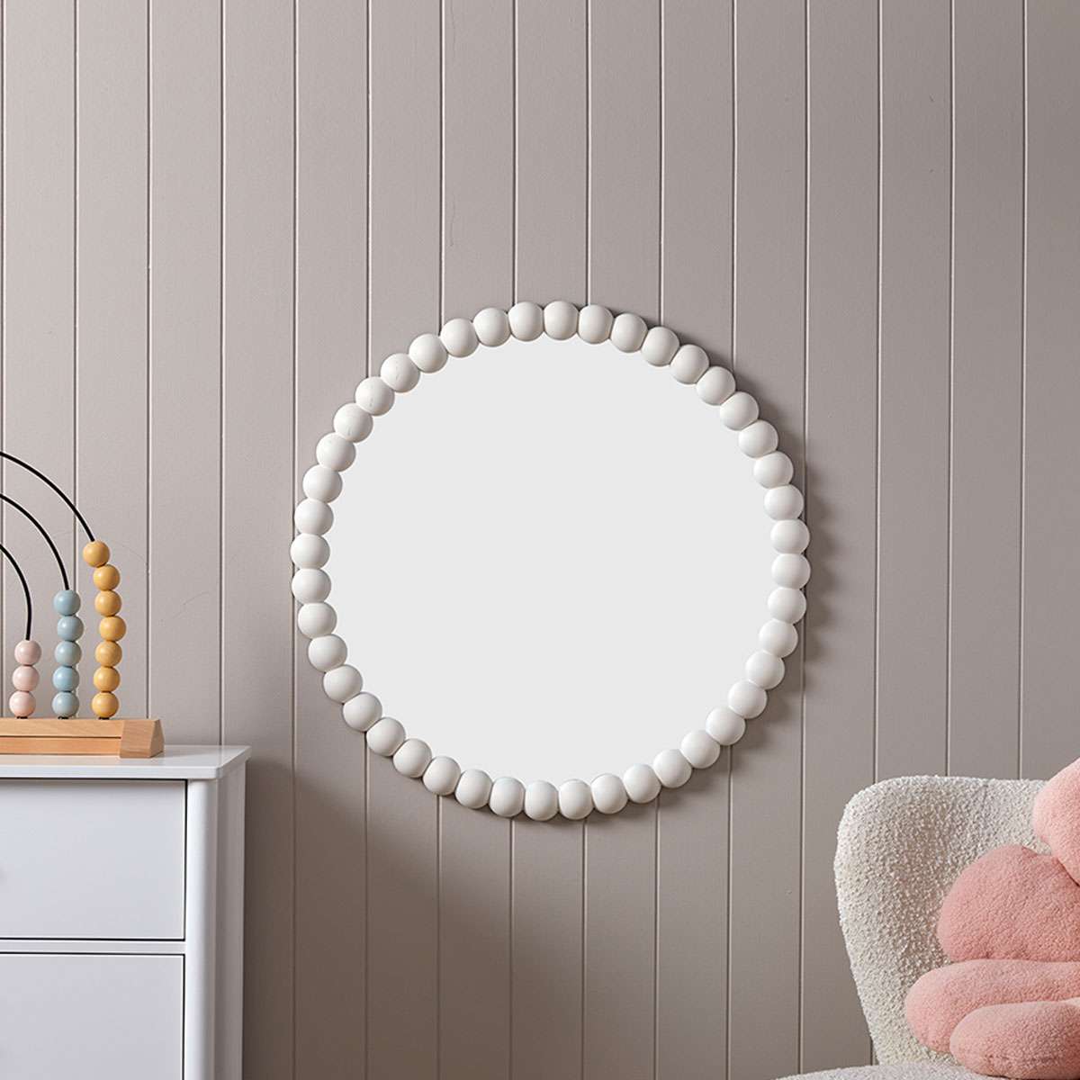 Bobbin Mirror - Round in White | Mocka NZ