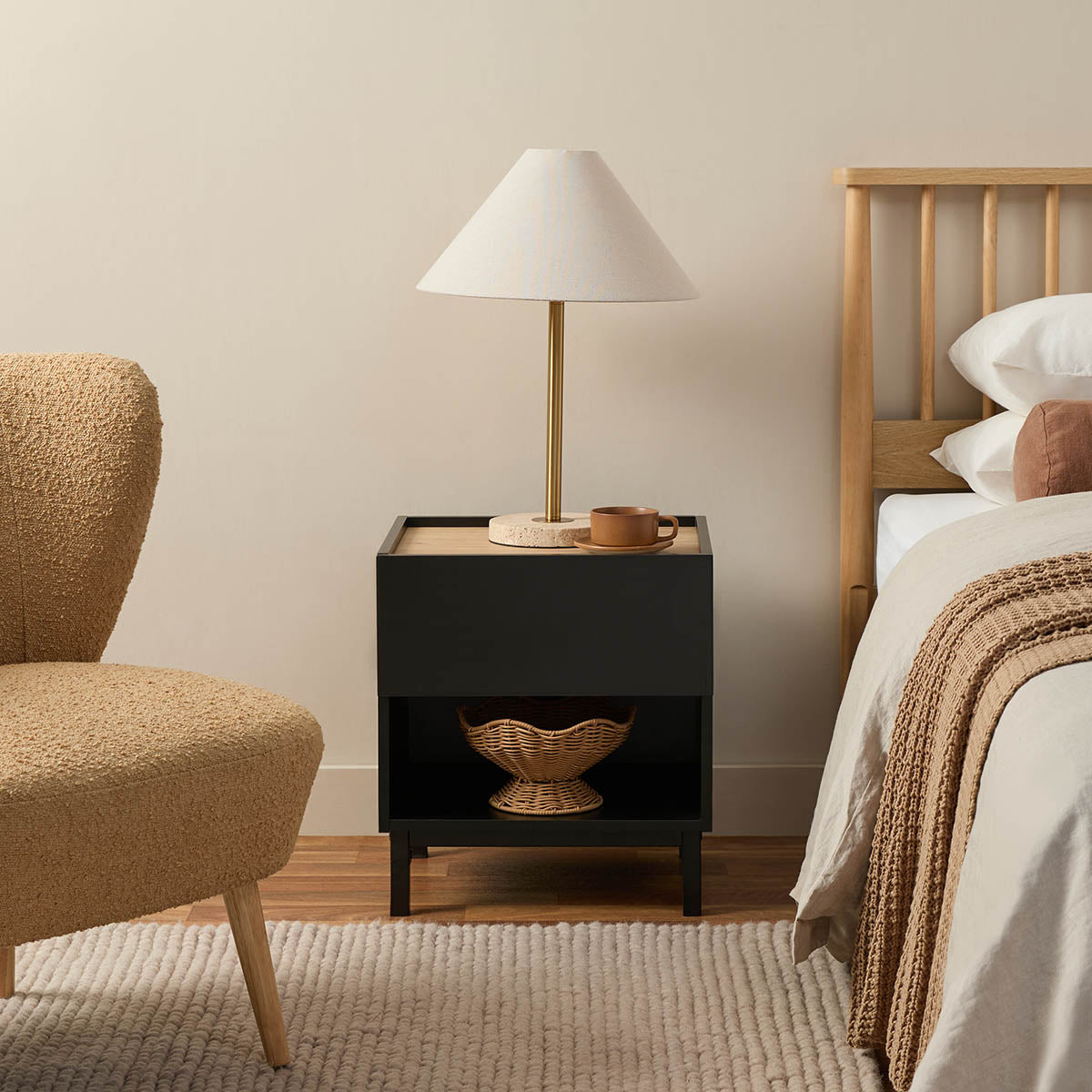 Murphy Bedside Table in black and natural - Stylish Storage | Mocka