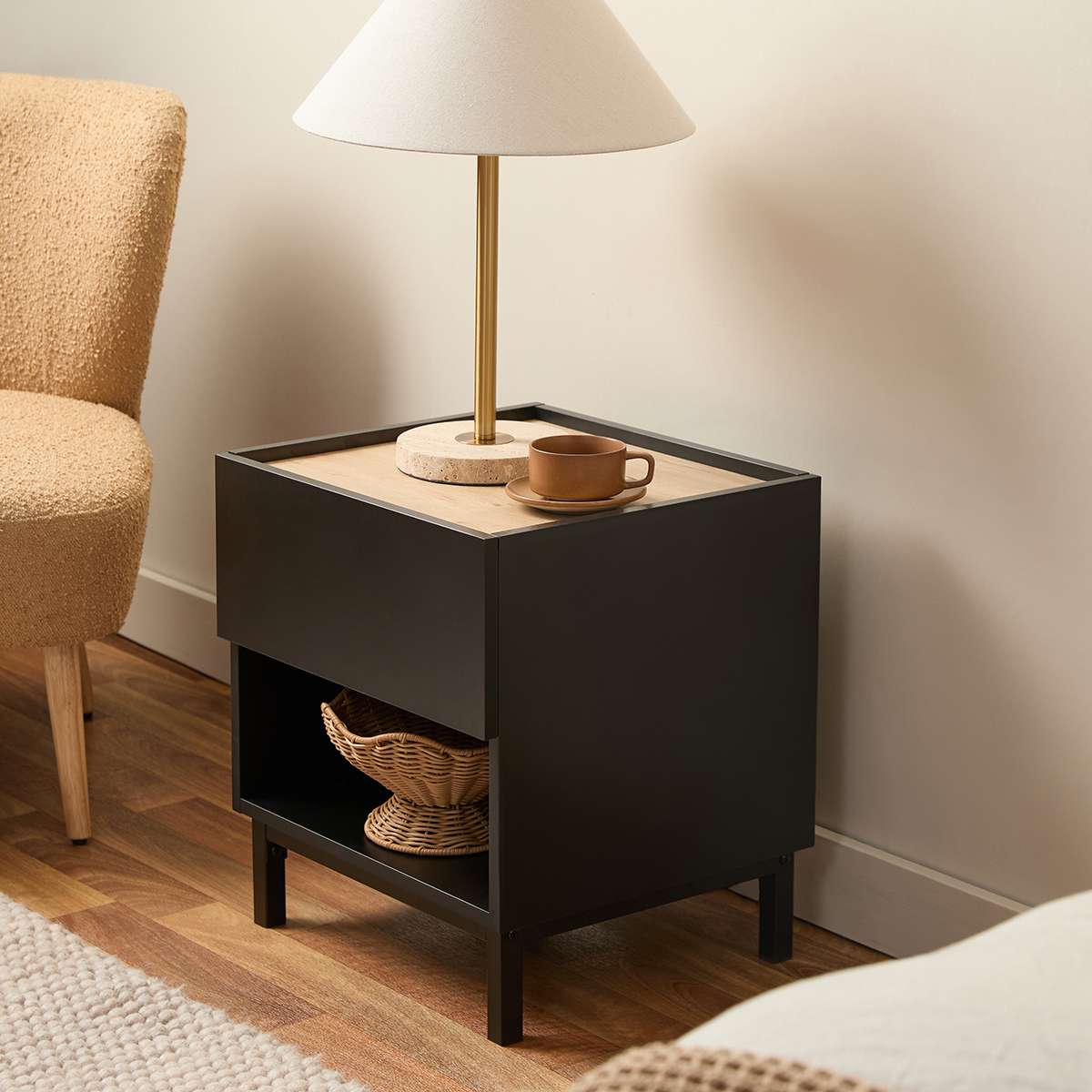 Murphy Bedside Table in black and natural - Stylish Storage | Mocka